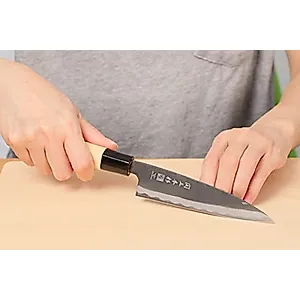 Seki Sanbonsugi Japanese Utility Chef Kitchen Knife, KUROUCHI Carbon Tool Steel Petty Paring Knife, Shiraki Wooden Handle, 135 mm, Made in Seki Japan