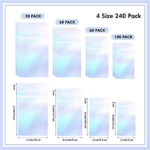4 Size 240 Pieces Resealable Reliable Bags Iridescent Holographic Cellophane Treat Bag, Self-Sealing Bag for Candy Aluminum Foil Bags for Baby Shower Weddings Girl Themed Birthday Party
