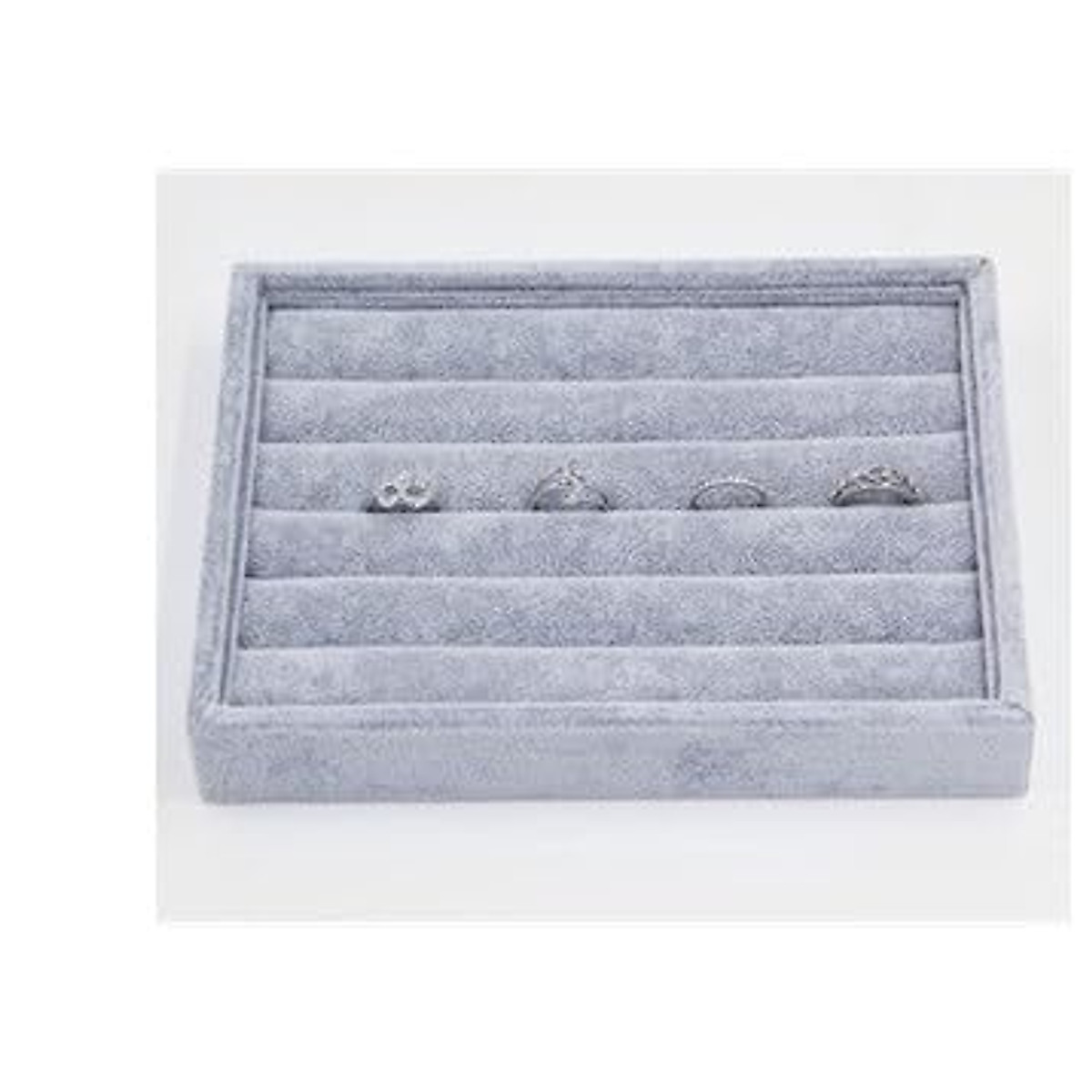 Yosoo Rings Display Case Jewelry Organizer Inserts Box Cufflinks Storage Tray 23 x 15cm / 9 x 5.9inch Modern Design Coated with Black Velvet Jewelry Protection, Gray