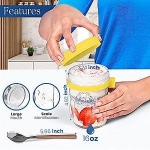 Syne Trend Gift Set Overnight Oats Containers with Lids, 16oz Overnight Oats Jars, 3 Pack Oatmeal Containers with Lids (Green + Turquoise + Yellow)