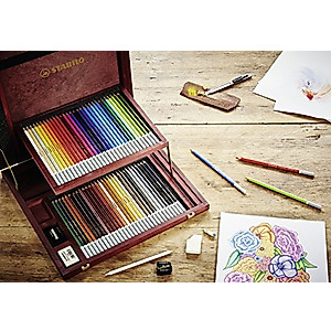 Chalk-Pastel Pencil - STABILO CarbOthello - Wooden Box of 60 - Assorted Colors with Sharpener and Eraser