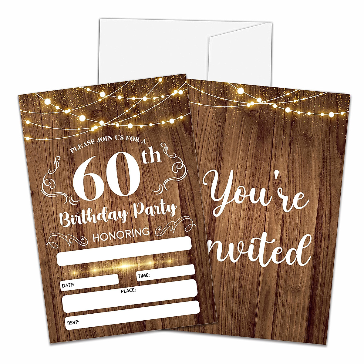 CLIRBE 60th Birthday Invitations, 1963 Birthday Party Invitations For Women Men, 60 Year Old Birthday Invites, Rustic Wood Theme Birthday Party Decorations, 20 Invitations with 20 Envelopes - A04