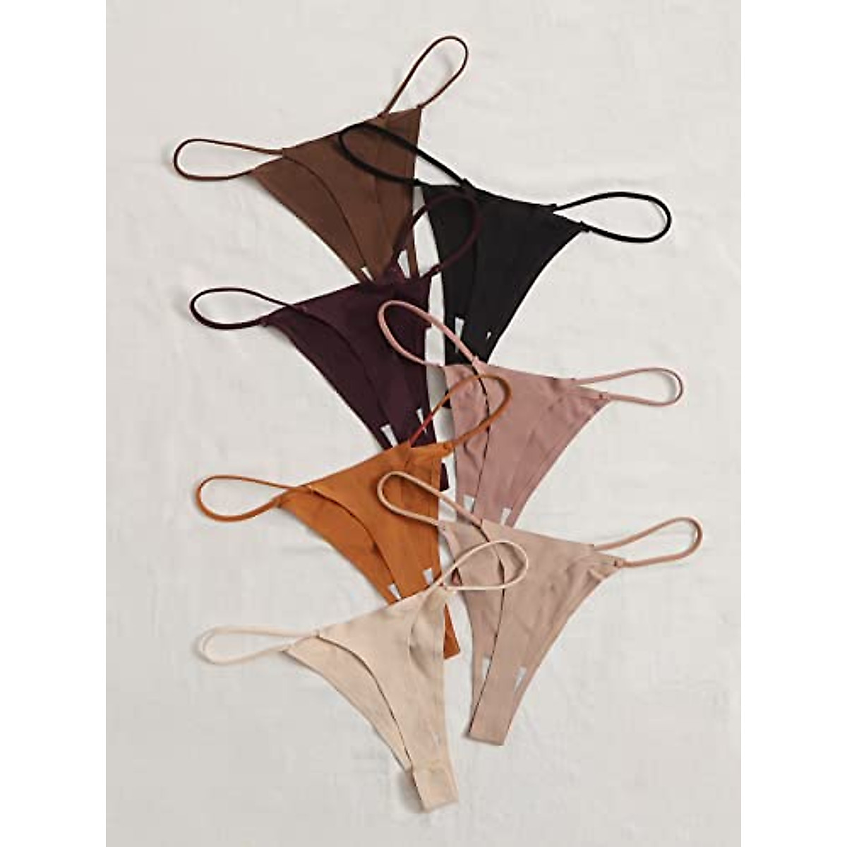 SOLY HUX Women's 7 Piece Low Rise G String Thongs Panty Underwear Black Brown Multi M