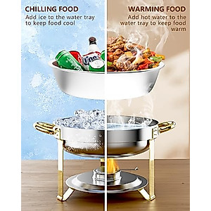 Halamine Chafing Dish Buffet Set, Round Chafers and Buffet Warmers Sets 4 Pack, 5Qt Stainless Steel Chafing Dishes for Buffet with Glass Lid, Food Warming Tray for Party, Dinners and Catering