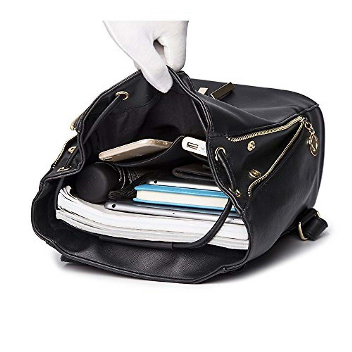 B&E LIFE Fashion Shoulder Bag Rucksack PU Leather Women Girls Ladies Backpack Travel bag (Black)