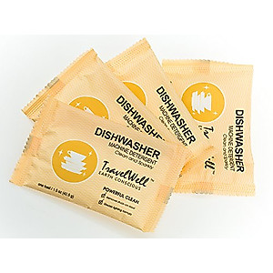 TRAVELWELL Individually Wrapped Powder Dish Detergent,1.5 Ounce per Bag,100 Bags per Case Dishwasher Rinse Aid Hotel Toiletries Amenities Powder Dish Soap