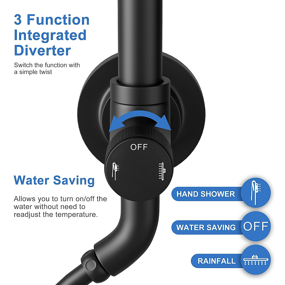 Tearel 9 Inches Rainfall Shower Head and Handheld Showerhead Combo Shower System with Slide Bar, Matte Black