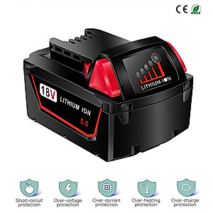 OYRMIL 2 Packs 5.0Ah Battery Replace for Milwaukee M18 Battery Compatible with 48-11-1850 48-11-1860 48-11-1845 48-11-1828