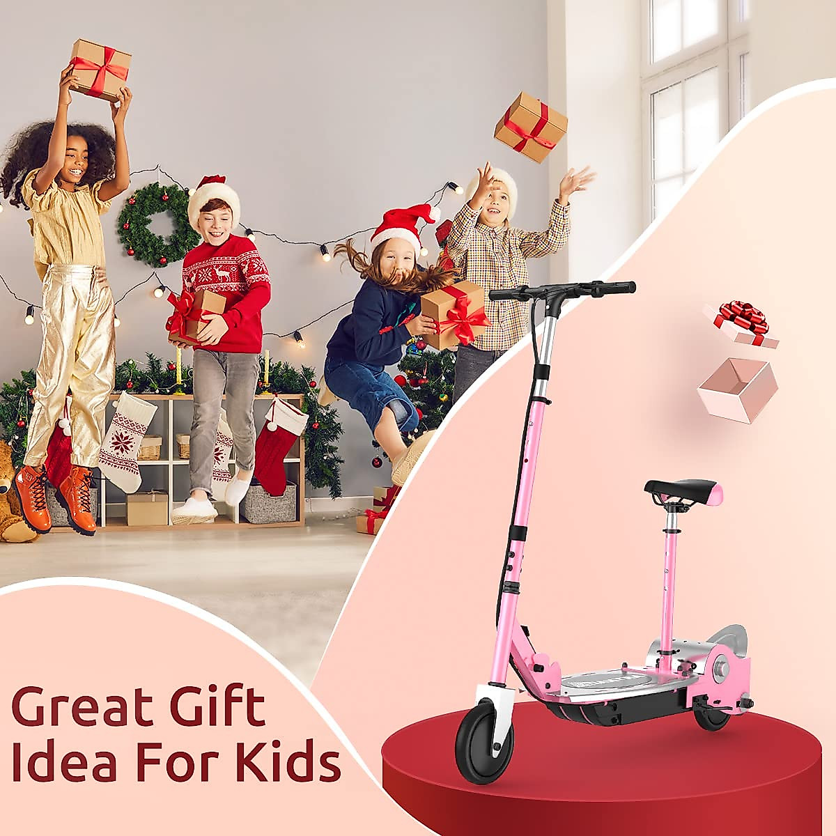 MAXTRA E120 Electric Scooter with Seat for Kids Ages 6-12, 60 Mins Long Battery Life, Removable Seat 2 Riding Styles, 155LBS Max Load