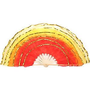 LELAMP 19 Styles Colorful Folding Flexible Dyed Silk Fan Folding Fan Hand Held Chinese Style Handmade Yangko Dance Performance Props