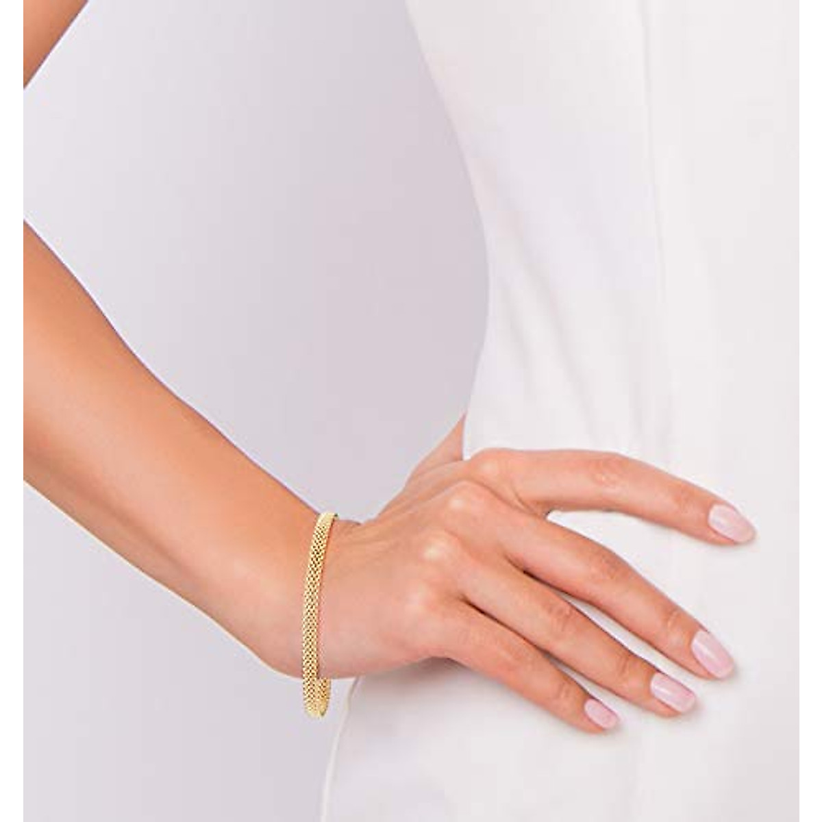 Miabella 18K Gold Over Sterling Silver Italian 5mm Mesh Link Chain Bracelet for Women, 925 Made in Italy (Length 6.5 Inches (X-Small))