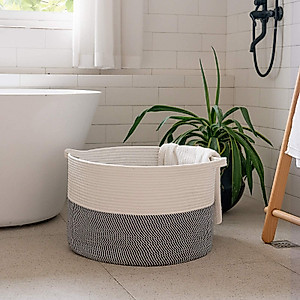 INDRESSME XXXL Large Cotton Rope Woven Basket Laundry Storage Bin with Handles (Set of 2)