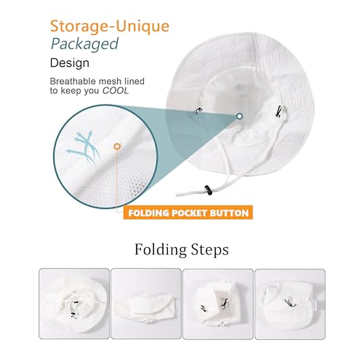 Waterproof Sun UPF 50+ Bucket Hat UV Protection Packable Brimmed Boonie for Women Men Summer Lightweight Hiking Outdoor Cap White