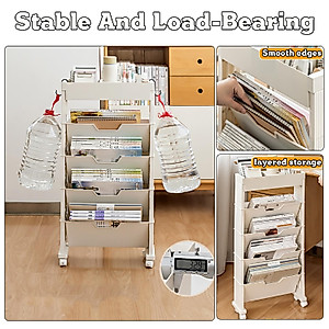 6 Tier Mobile Bookshelf, Moveable Bookshelf Organizer with 360° Universal Wheel Movable Bookshelf Multilayer Capacity for Home, 6 Tier Floor Standing Bookcase Storage Organizer Rack,Pink