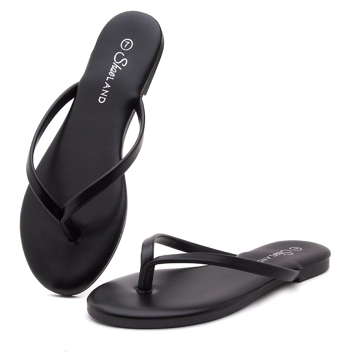 Shoe Land Falema Women's Flip Flops, Casual Thong Sandals, Slip-On Slides, Lightweight Casual Flat Sandals with Cushioned Footbed for Walking, Daily Wear, and Shopping,Black, Size 8.0