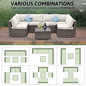 MEINV 7 Piece Patio Furniture Sofas Set, PE Rattan Sectional Couch Conversation Sets, Outdoor Waterproof Sofa Chair Wicker with Coffee Table and Cushion for Homes Porch Deck Gardens (Brown-Apricot)