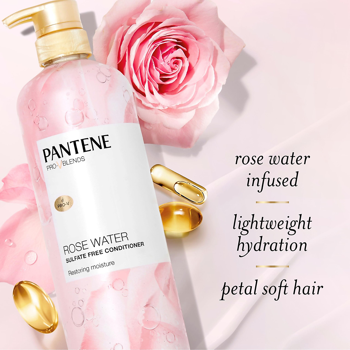 Pantene Rose Water Conditioner, Soothes, Replenishes Hydration, Safe for Color Treated Hair, Nutrient Infused with Vitamin B5 and Antioxidants, Pro-V Blends, 30.0 oz
