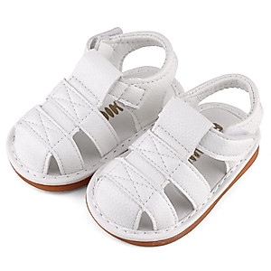 Boys Girls Summer Squeaky Sandals Closed-Toe Anti-Slip Premium Rubber Sole Toddler First Walkers Shoes White (Foot Length 10.5cm/4.13in) 1302-WT15