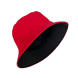 NPJY Reversible Bucket Hat for Women Men Cotton Summer Sun Beach Fishing Cap Black/Red