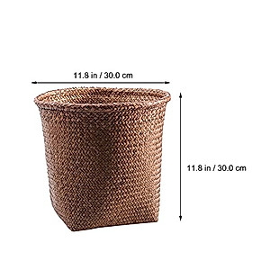 Zerodeko Straw Woven Wastebasket, Small Trash Can Decorative Sundries Storage Basket Wicker Garbage Bin Round Organizer Holder for Bathroom, Kitchen, Bedroom, Home, Office (L SIze)