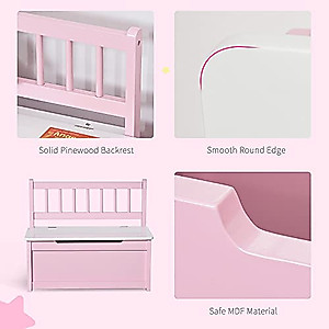 Qaba 2-in-1 Kids Wooden Toy Organizer Chest Storage Box with Seat Bench Cabinet Chunk Cube with Safety Pneumatic Rod Pink