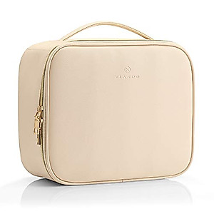 Vlando Toiletry Bag, Large Wash Bag, Travel Cosmetic Make-up Bag, Multi-compartment with Dividers for Cosmetics Makeup Brushes Toiletry Jewelry Accessories, Beige