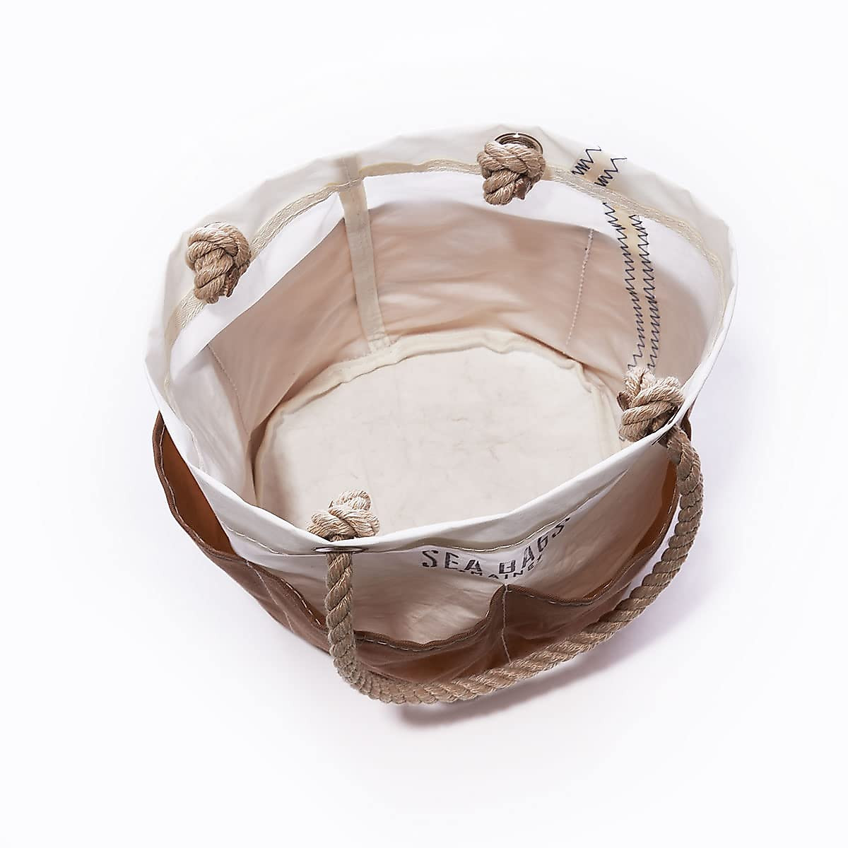 Sea Bags Recycled Sail Cloth All Purpose Tan Tool Bucket Bag Tool Organizer Bag Exterior Pockets Rope Handles