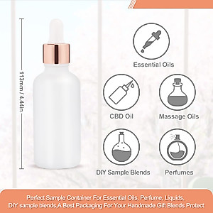 6 Pack,Frosted Glass Essential Oil Dropper Bottle,Empty Glass Liquid Container Holder With Glass Eye Dropper,Rose-Golden Caps Travel Perfume Cosmetic Container-Pipette&Funnel included (50ml/1.7 Ounce)
