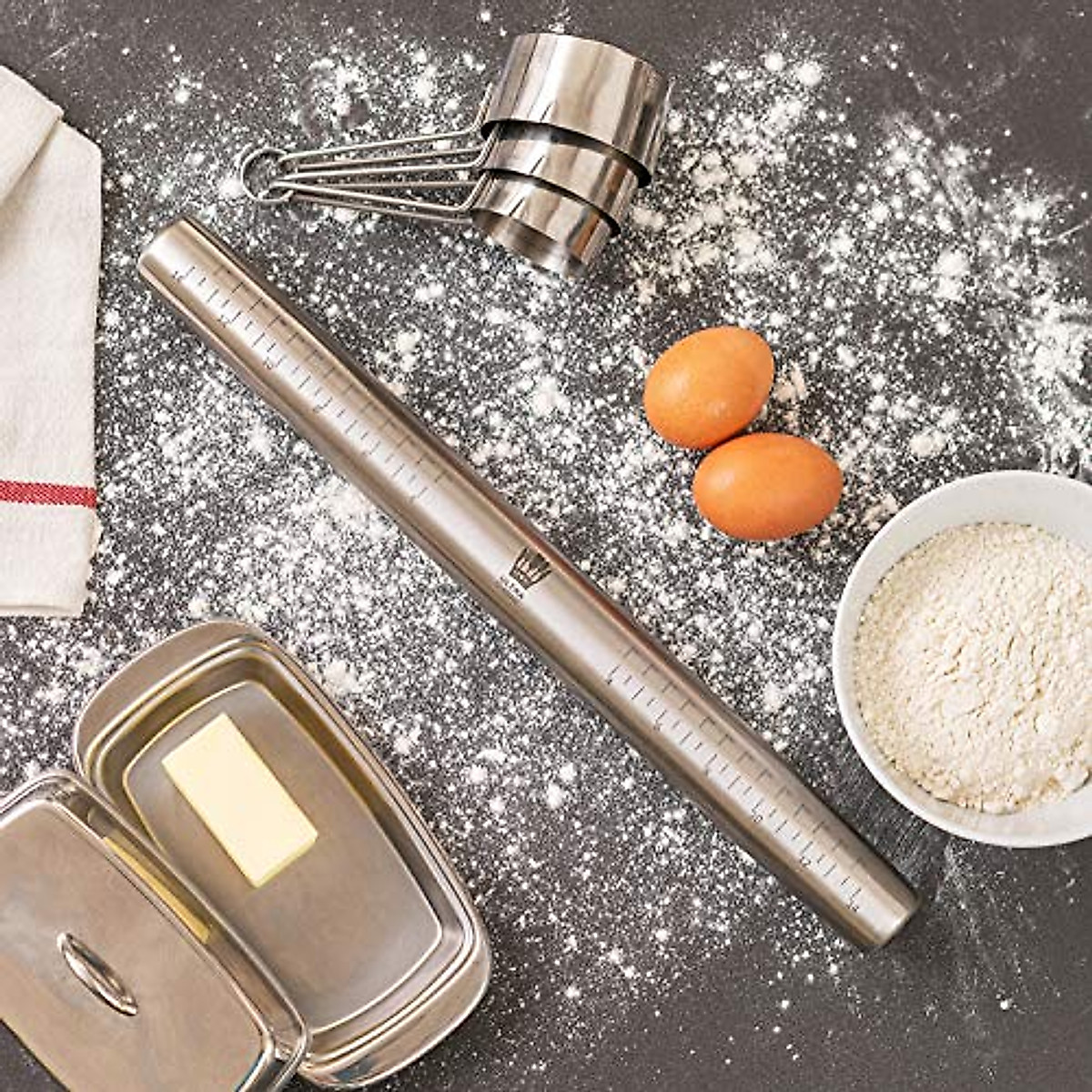 French Rolling Pin for Baking by Ultra Cuisine – Tapered Stainless Steel Design, Adjustable Weight, Professional or Home Use with Pizza, Cookie, Pastry Dough, Fondant & Pie Crust –Dishwasher-Safe