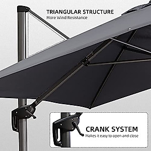 PURPLE LEAF 10' X 13' Patio Umbrella Outdoor Cantilever Rectangle Umbrella Aluminum Offset Umbrella with 360-degree Rotation for Garden Deck Pool Patio, Grey