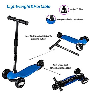 Hishine Scooter for Kids Age 3-8,3 Wheel Scooter w/ 4 Adjustable Height,Extra Wide Pu Light Up Wheels,Strong Thick &Wide Deck,Lean to Steer,110lbs Capacity,Toddler Scooter Children Boys Girls