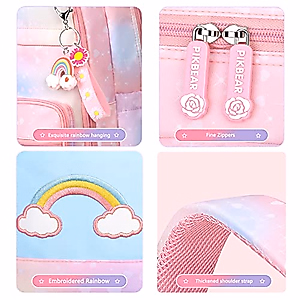 Kawaii Backpack Pink Girls Backpack Starry Rainbow Bookbag Cute Fashion Backpack Laptop Travel Bag (Pink-16.5in)