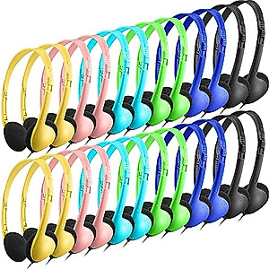 24 Pcs Headphones Bulk Classroom Headphones Adjustable over Head Earphones Wired Kids over Ear Headset with 3.5 mm Headphone Plug for School Classroom Airplane Students Children Adults (Classic Color)