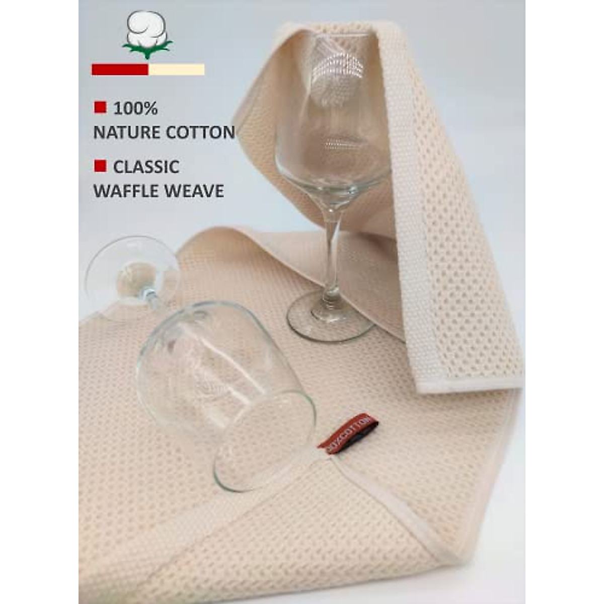 ANEWAY Kitchen Towels 100% Cotton Waffle Weave Dish Towel for Cleaning Drying Dishes Extra Absorbent and Soft, Dish Cloth,13 x 28 in(Beige-4 Pack)