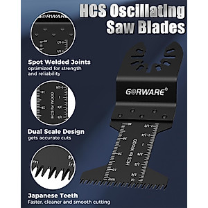 GORWARE Multitool Blades, 60PCS Japanese Tooth Blades for Wood Plastic, Universal Oscillating Tool Blades Fit Milwauke, Worx, Rockwell, Rigid