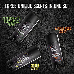 VIKING REVOLUTION - 3 Pack Natural Mens Deodorant, Aluminum Free Deodorant for Men - Long-Lasting Odor Protection and Freshness with All Natural Scents: Citrus, Peppermint & Eucaliptus, Sandalwood