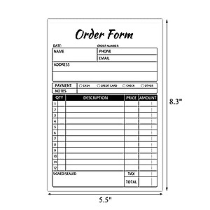 Sales Order Books,2 Part Carbonless Sales Invoice Book for Small Business,5.5 x 8.3 inches,Receipt Book with Cardboard(50 Sets)