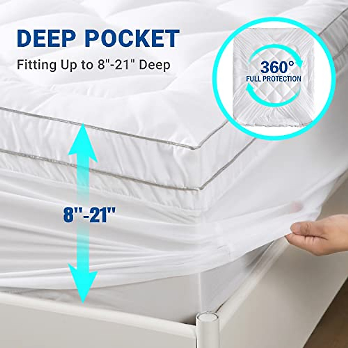 HYMOKEGE King Mattress Topper, Thickened Mattress Pad Quilted with 900GSM Down Alternative Fill, Cooling Pillow Top Mattress Topper with 8"-21" Deep Pocket, 78"X 80"