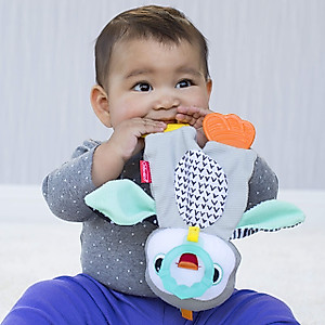Infantino Cuddly Teether, Penguin Character, 3 Textured Teething Places to Soothe Sore Gums, BPA-Free Silicone, Soft Fabric Textures to Explore, Crinkle Sounds to Discover, for Babies 0M+
