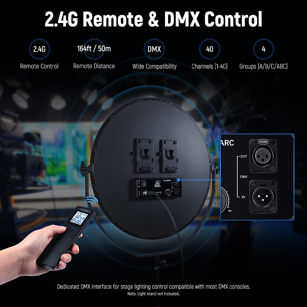 NEEWER Round Panel Video Light 2.4G & DMX Control, 24" 120W Bi Color Studio Edge Flapjack Lighting with Bag & 2.4G Remote(No Battery), Soft LED Fill Light for Portrait Photography Streaming, NL-500ARC