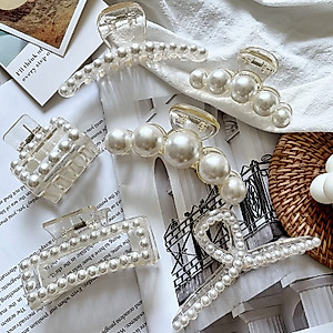 Sisiaipu 6 Pcs Large Pearl Claw Clips for Thick Hair for Wedding Nonslip Jaw Clips Hair Styling Gift And Accessories for Women and Girls, White