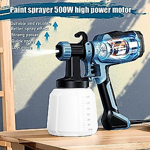 Paint Sprayer, Angseen HVLP Electric Spray Paint Gun with 4 Copper Nozzles & 3 Spray Patterns, Not Easy to Clog, Spray evenly. Paint Sprayers for Home Interior and Exterior, Furniture, Fence, Walls