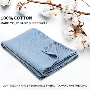 Baby Muslin Swaddle Blanket 3 Pack, Cotton Soft Silky Newborn Swaddle Wrap, Unisex Solid Color Receiving Blanket for Baby Boys and Girls, Light Blue Olive Gray