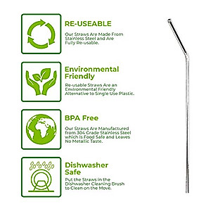 The Finest Pack of 5 Reusable Stainless Steel Straws with Case, BPA Free Metal Straws for Drinking cold Coffee, Beverages and Smoothies