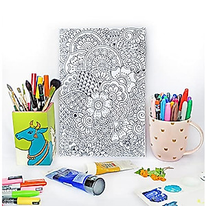 Henna Doodle Coloring Canvas For Adults, Stretched primed canvas to color