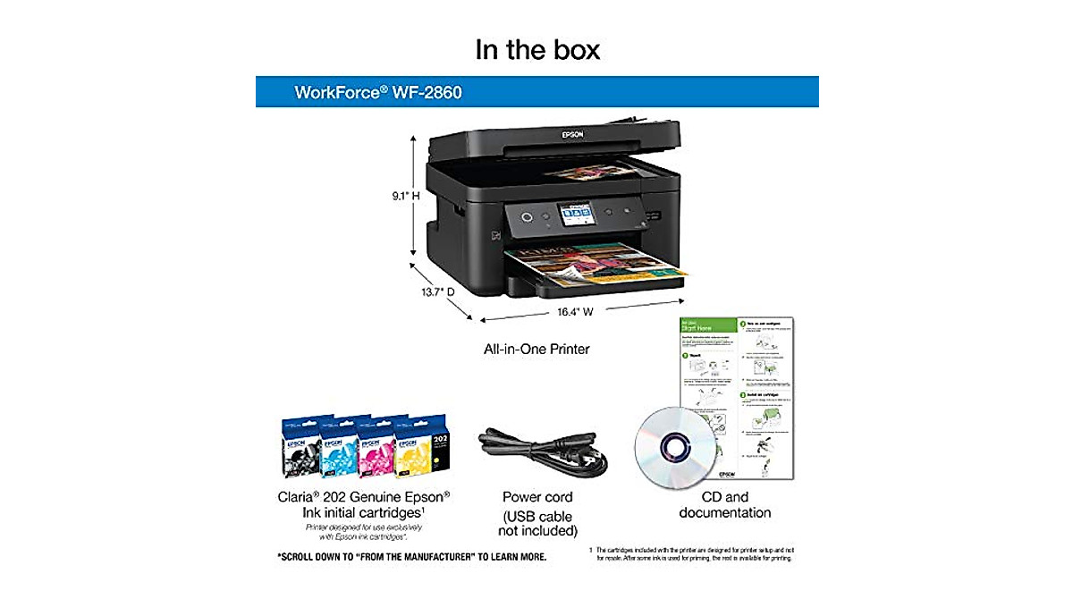 Epson Workforce WF-2860 All-in-One Wireless Printer for Home & Business
