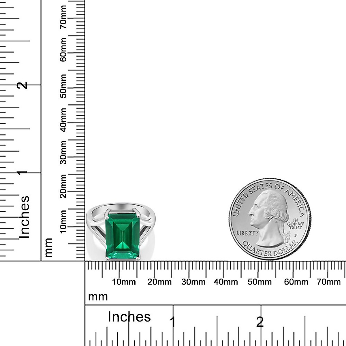 Gem Stone King 925 Sterling Silver Emerald Cut Green Simulated Emerald Engagement Ring | 6.50 Cttw | Wedding Anniversary Promise Ring For Women | Available in size 5-9