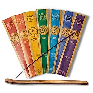 Chakra & Luck Ultra Premium Natural Incense Sticks. 7 Chakras, 49 Piece Variety Gift Pack in Lotus, Jasmine, Eucalyptus, Rose, Lavender, Ylang - Ylang and Cedar Scents with a Free Wood Stick Holder