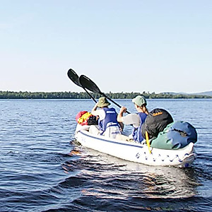 Sea Eagle SE370SK_P 3 Person Blow Up Inflatable Lightweight Rugged Portable Sport Tandem Kayak Canoe Including Back Seats and Bag, White/Blue