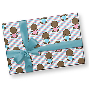Cute Baby African American Wrapping Paper Black Gift Wrap Premium Gender Reveal Party Decoration Baby Shower Decor (12 foot x 30 inch roll), Pink, Blue